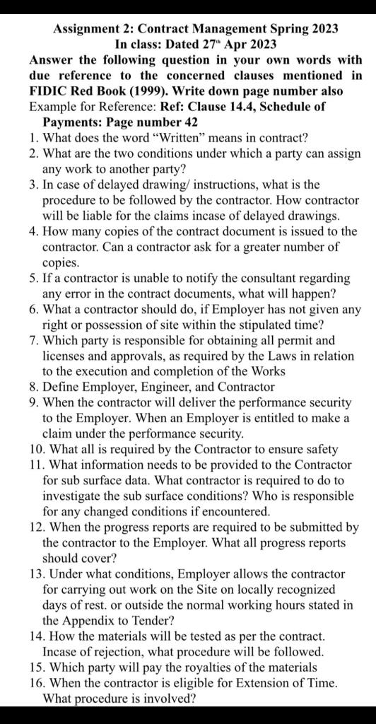 Solved Assignment 2: Contract Management Spring 2023 In | Chegg.com