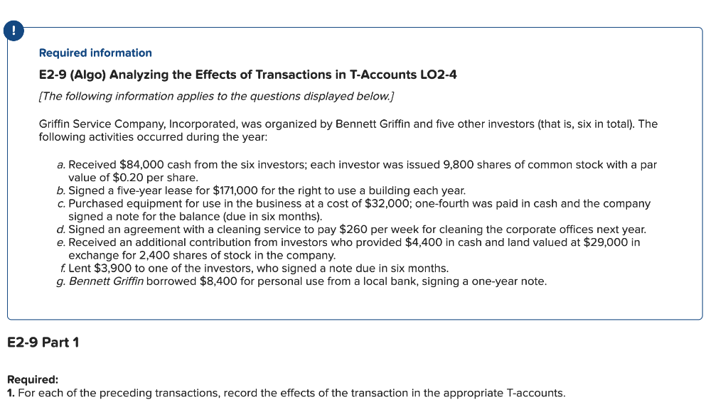 Solved Required information E2-9 (Algo) Analyzing the | Chegg.com