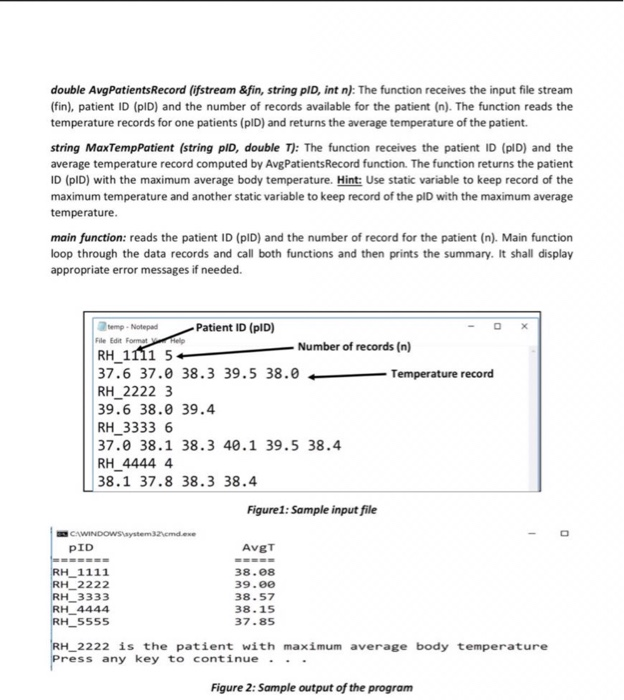 Solved double AvgPatientsRecord (ifstream &fin, string plD, | Chegg.com