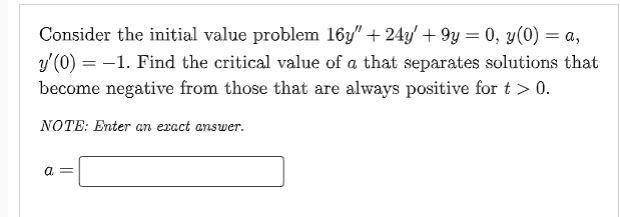 Solved Consider the initial value problem 16y" +24y' +9y = | Chegg.com