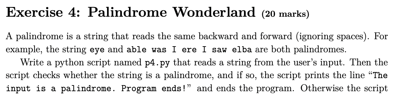 Solved Exercise 4 Palindrome Wonderland 20 Marks A 