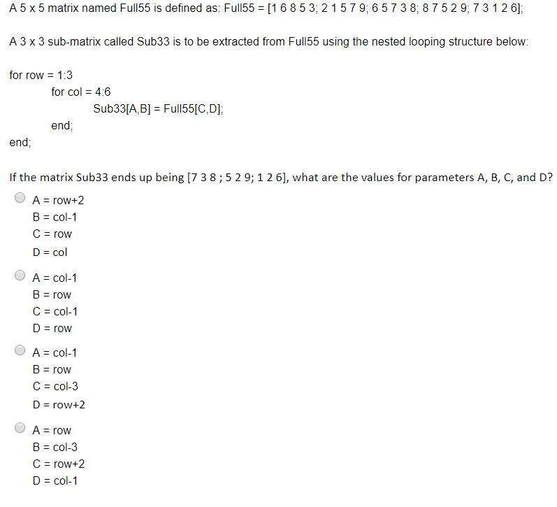 Solved A5 x 5 matrix named Full55 is defined as: Ful155 = | Chegg.com
