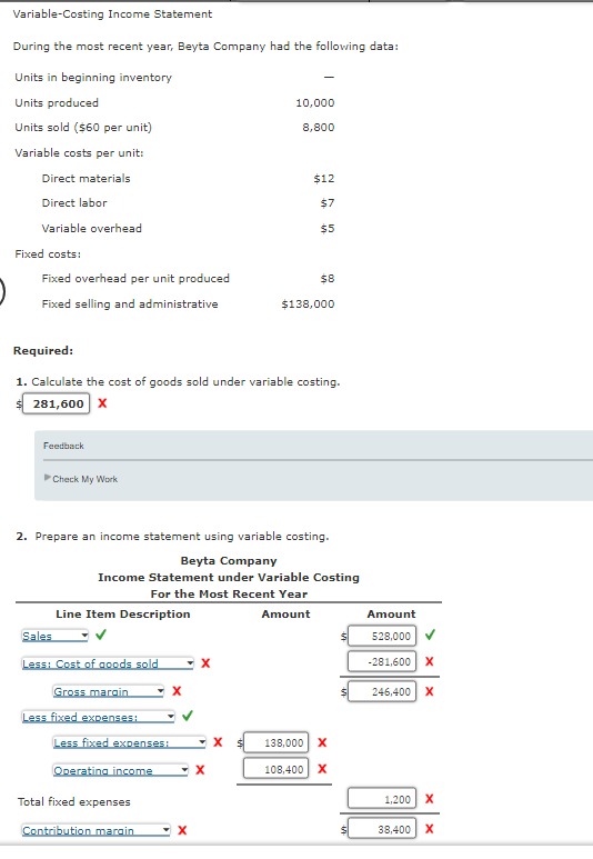 Solved Variable-Costing Income Statement During the most | Chegg.com