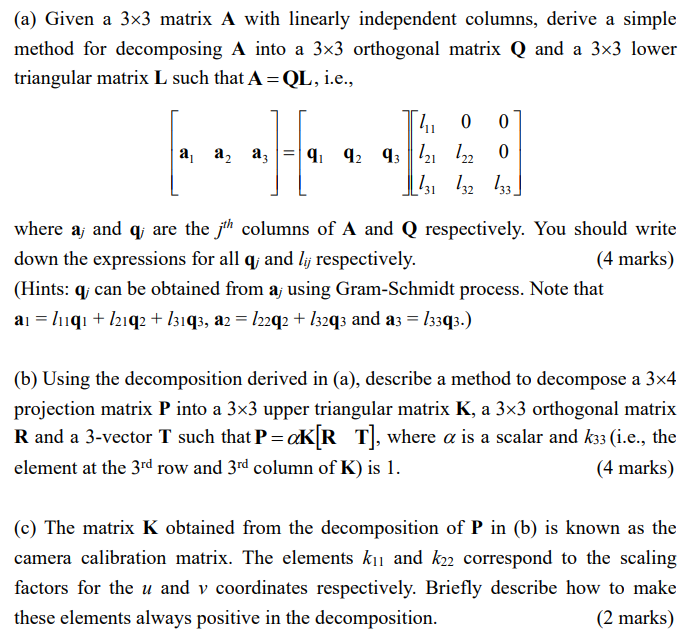 Solved (a) Given a 3×3 matrix A with linearly independent | Chegg.com