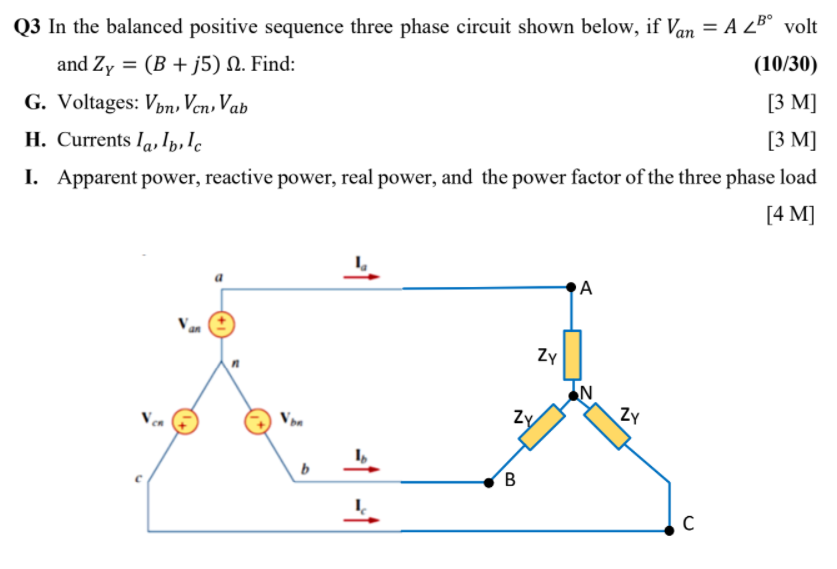 Solved Q3 In the balanced positive sequence three phase | Chegg.com