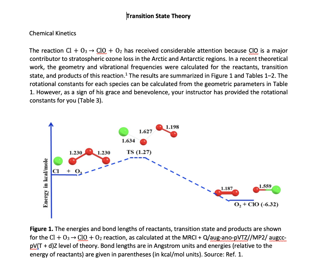 Chemical Kinetics The reaction Cl+O3→ClO+O2 has | Chegg.com