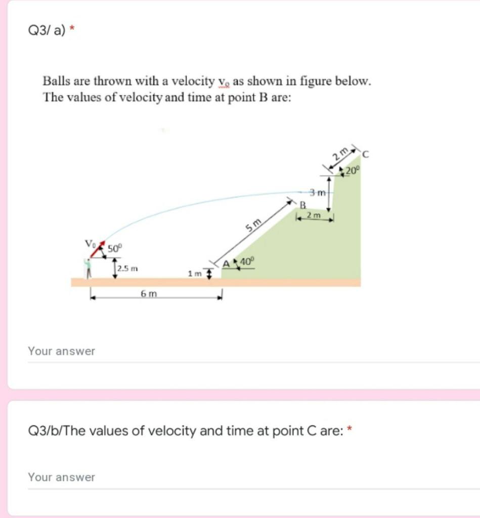 Solved Q3/ a) * Balls are thrown with a velocity v, as shown | Chegg.com