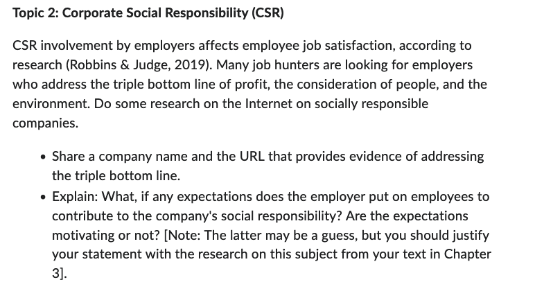 Solved Topic 2: Corporate Social Responsibility (CSR) CSR | Chegg.com