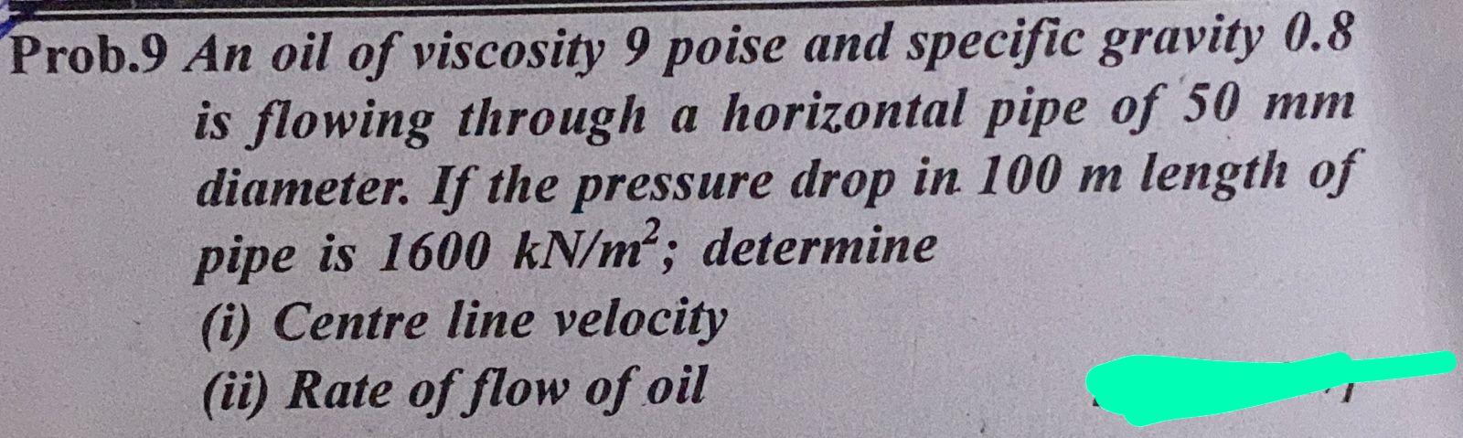 Solved Prob.9 An oil of viscosity 9 poise and specific | Chegg.com