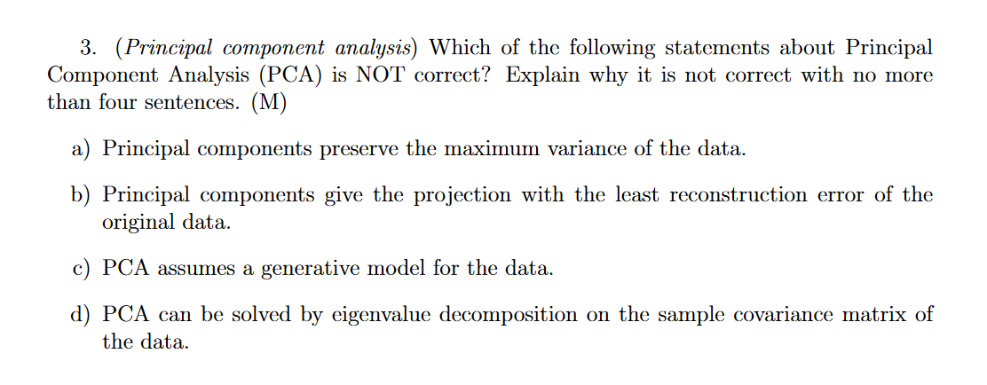 Solved 3. (Principal component analysis) Which of the | Chegg.com