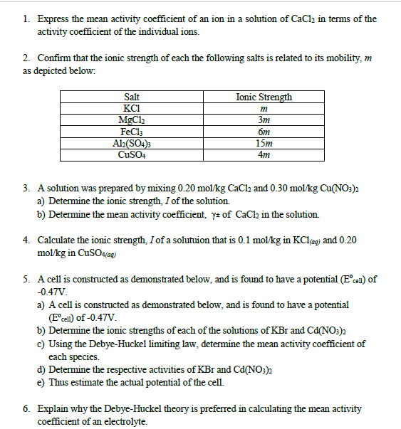Solved 1. Express the mean activity coefficient of an ion in | Chegg.com