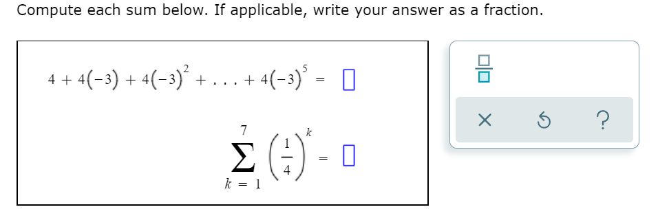 Solved Compute each sum below. If applicable, write your | Chegg.com