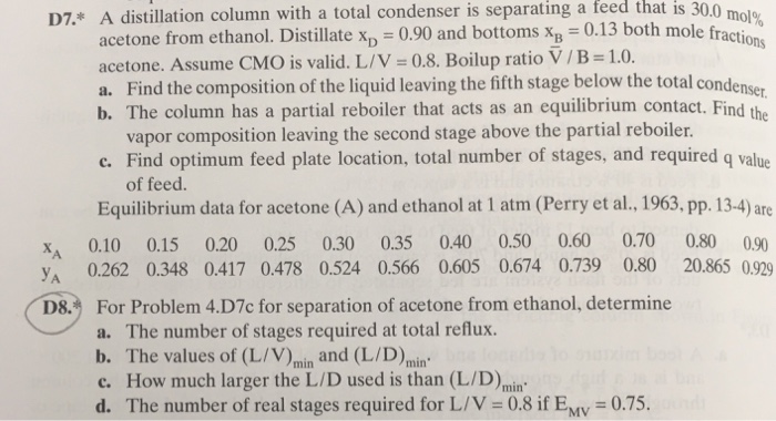 Solved D7.* A distillation column with a total condenser is | Chegg.com