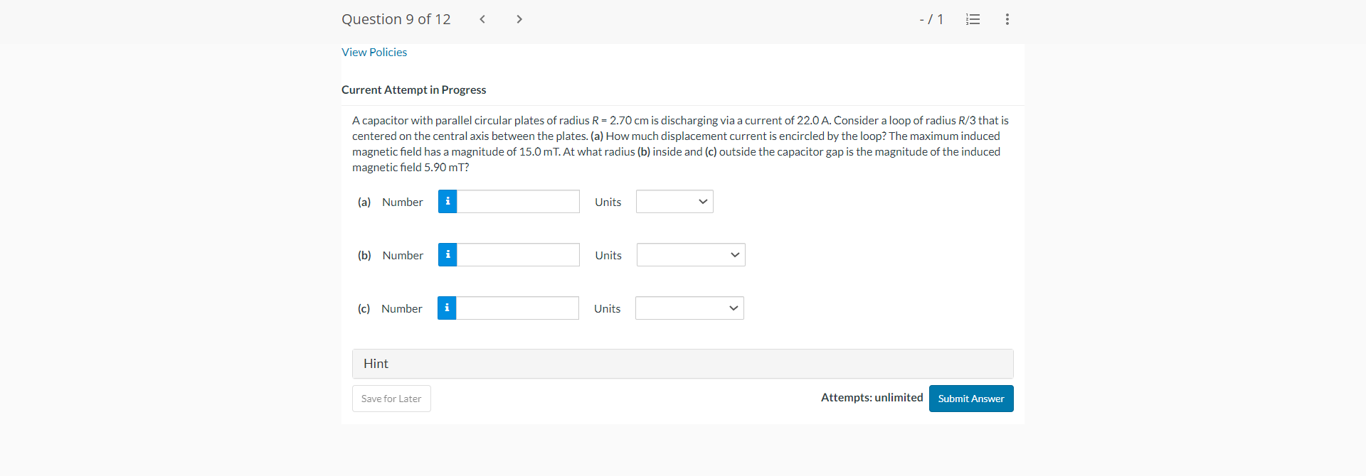Solved A capacitor with parallel circular plates of radius | Chegg.com