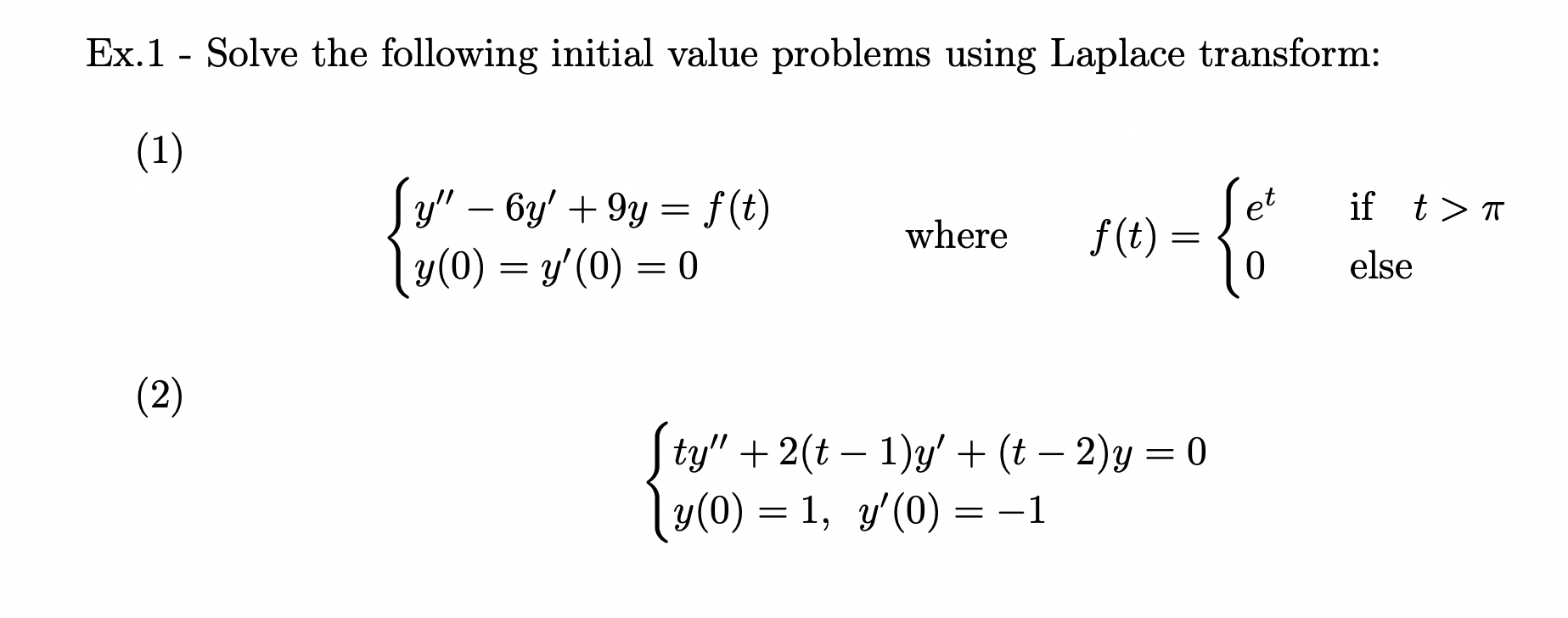 Solved Ex.1 - ﻿Solve the following initial value problems | Chegg.com