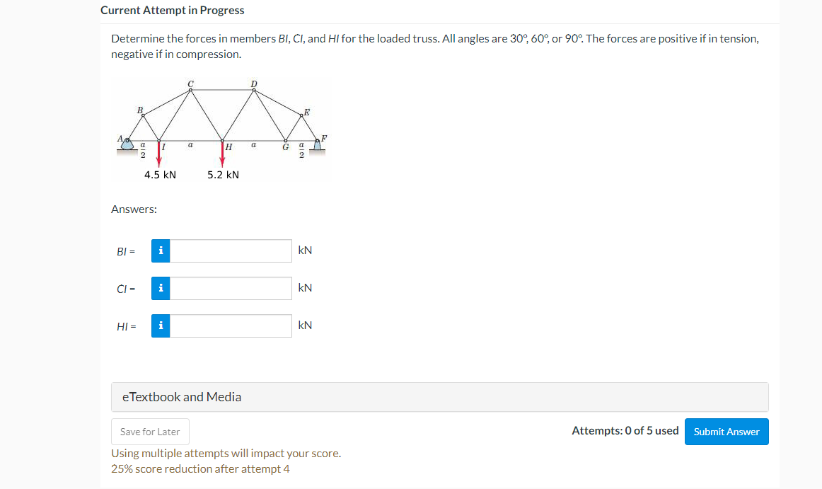 Solved Current Attempt in Progress Determine the forces in | Chegg.com