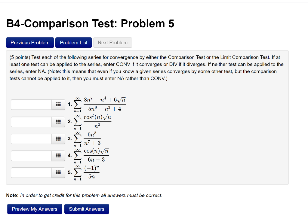 Solved B4-Comparison Test: Problem 5 (5 points) Test each of | Chegg.com