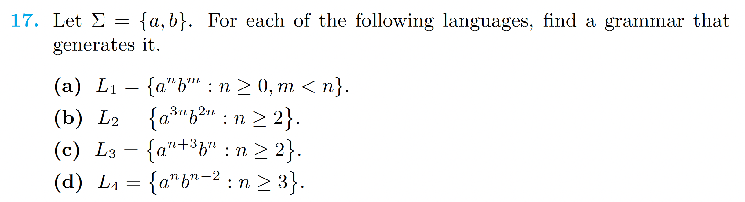 Solved Let Σ={a,b}. ﻿For each of the following languages, | Chegg.com