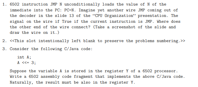 1. 6502 instruction JMP N unconditionally loads the | Chegg.com