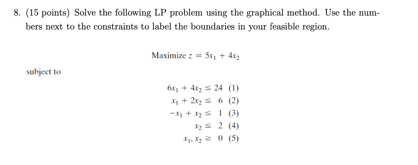 Solved 8. (15 points) Solve the following LP problem using | Chegg.com