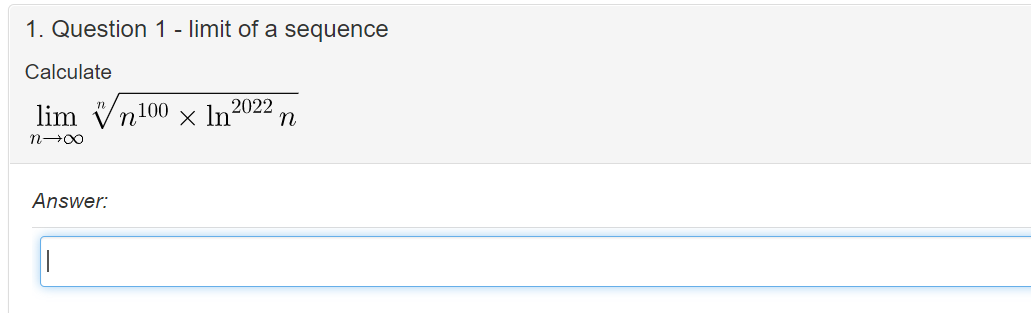 Solved 1. Question 1 - limit of a sequence Calculate lim V | Chegg.com
