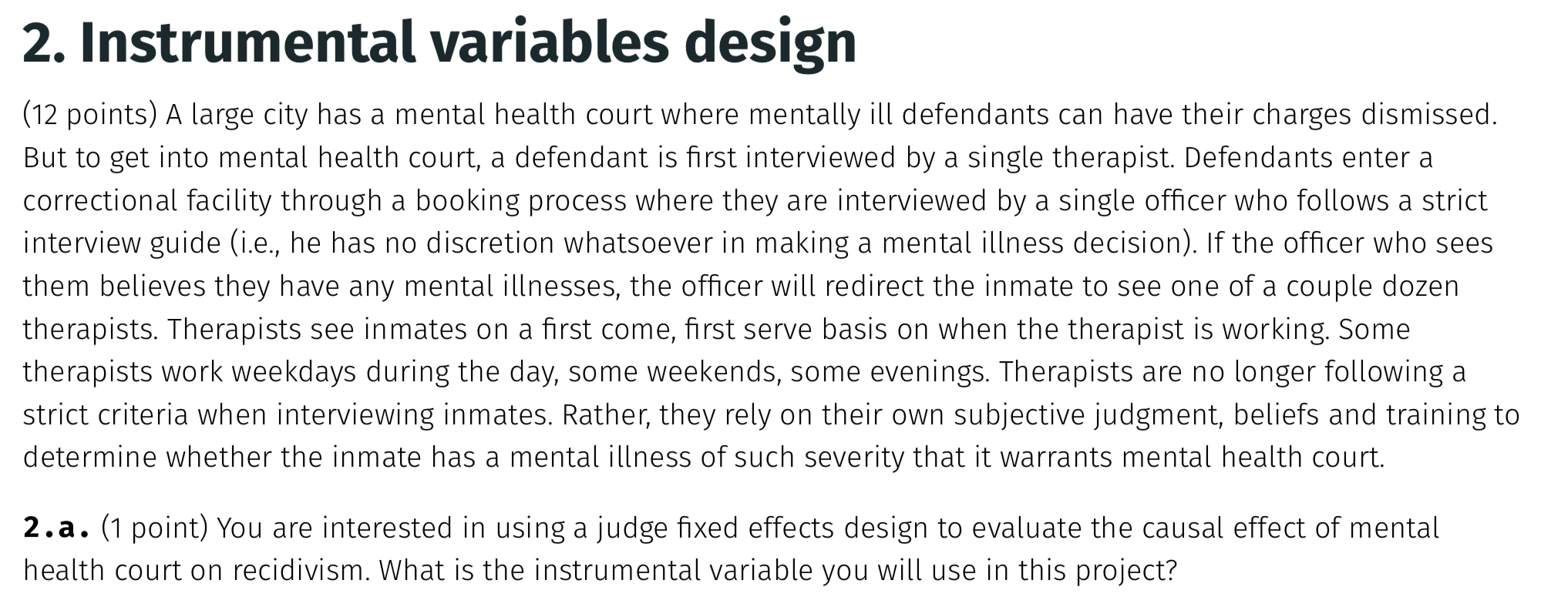 2. Instrumental variables design (12 points) A large | Chegg.com