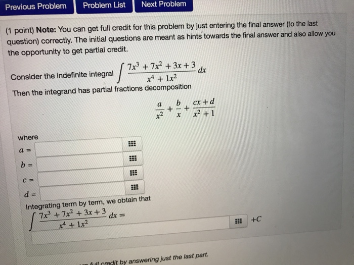Solved Previous Problem Problem List Next Problem (1 point) | Chegg.com