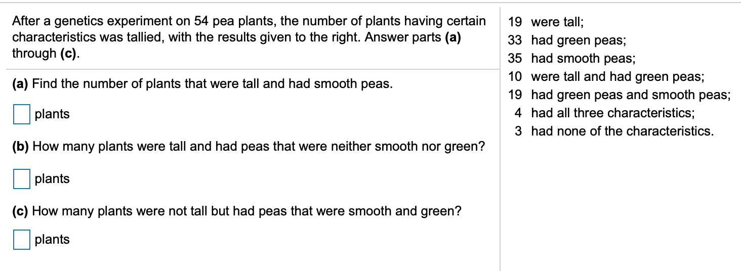 Solved After a genetics experiment on 54 pea plants, the | Chegg.com