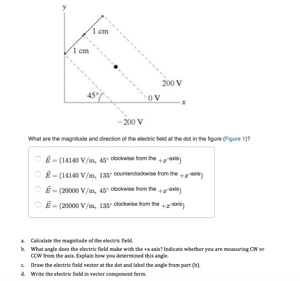 Solved 1 cm 1 cm 200 V OV x -200 V What are the magnitude | Chegg.com