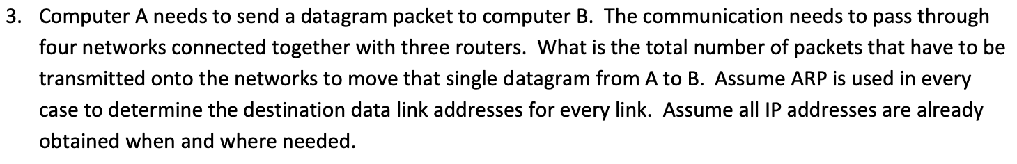 Solved 3. Computer A needs to send a datagram packet to | Chegg.com