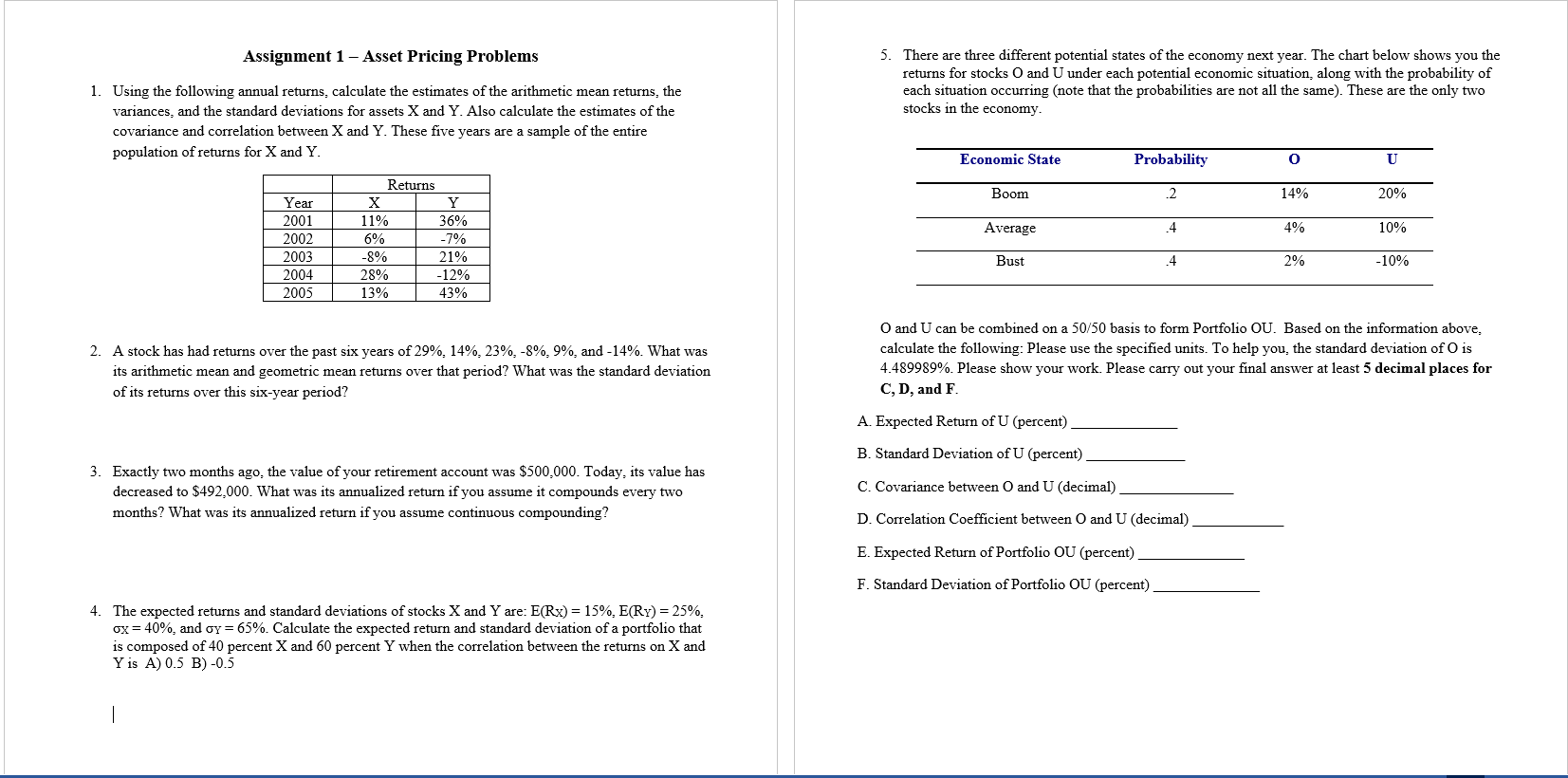 Solved Assignment 1 - Asset Pricing Problems 5. There are | Chegg.com
