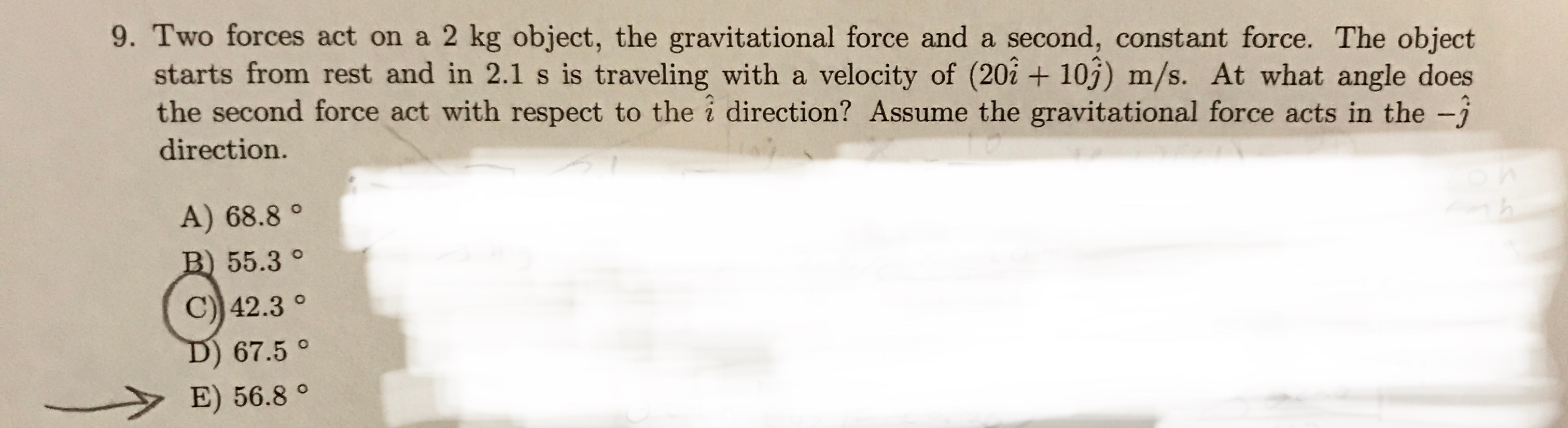 Solved 9 Two Forces Act On A 2 Kg Object The Gravitational