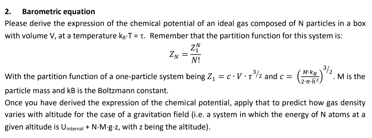 Solved 2. Barometric equation Please derive the expression | Chegg.com