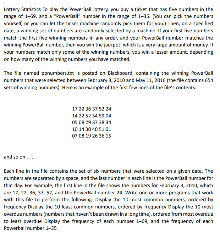 Solved Lottery Statistics To play the PowerBall lottery, you | Chegg.com