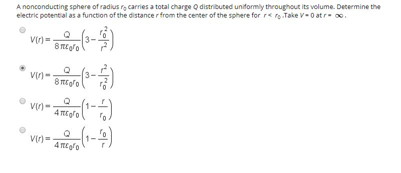 Solved A nonconducting sphere of radius ro carries a total | Chegg.com
