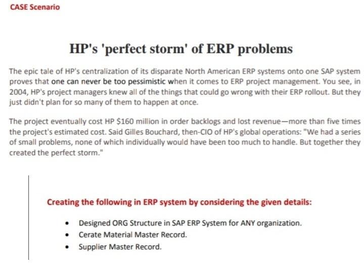 Solved CASE Scenario HP's 'perfect storm' of ERP problems | Chegg.com