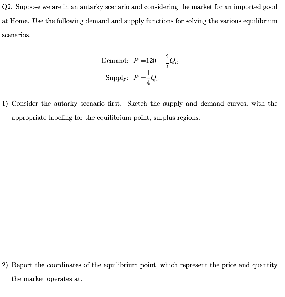 Solved Q2. Suppose we are in an autarky scenario and | Chegg.com
