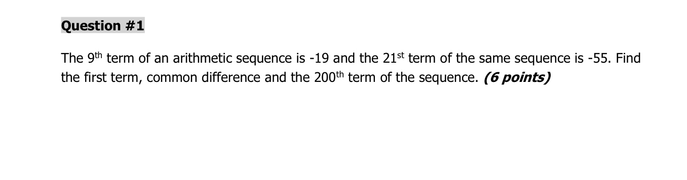 Solved The 9th term of an arithmetic sequence is -19 and | Chegg.com