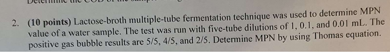 2. (10 points) Lactose-broth multiple-tube | Chegg.com