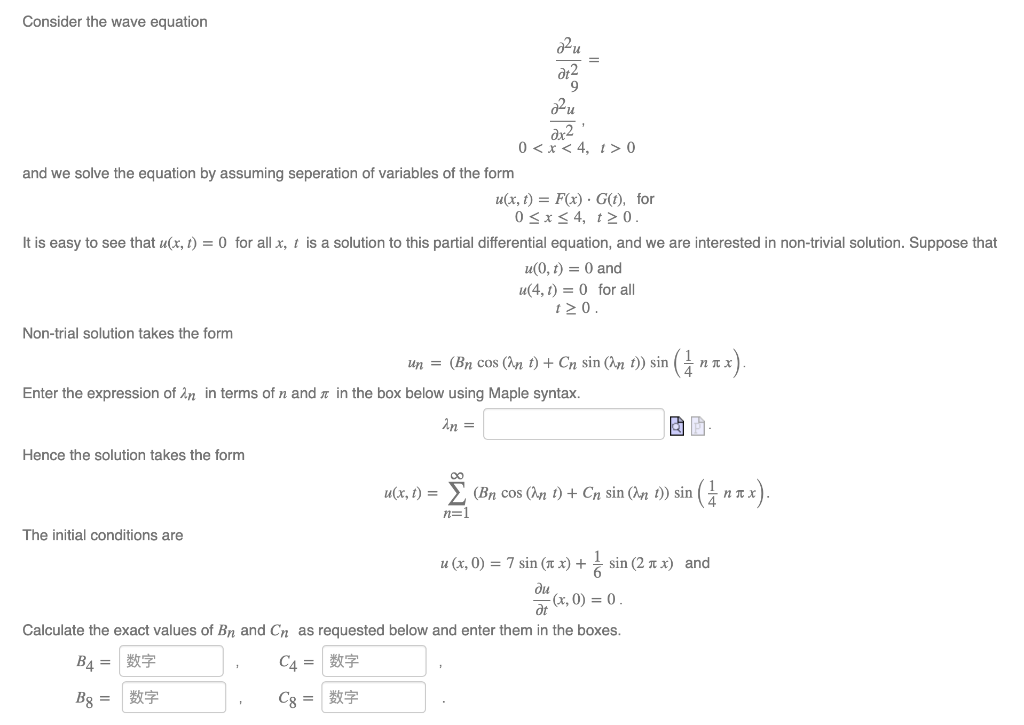 Solved Consider the wave equation ∂2u∂t2= 9 ∂2u∂x2 , 00 and | Chegg.com