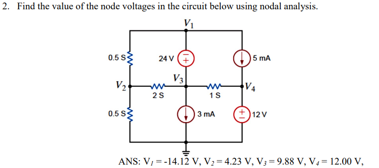 [Solved]: Find the value of the node voltages in the circu