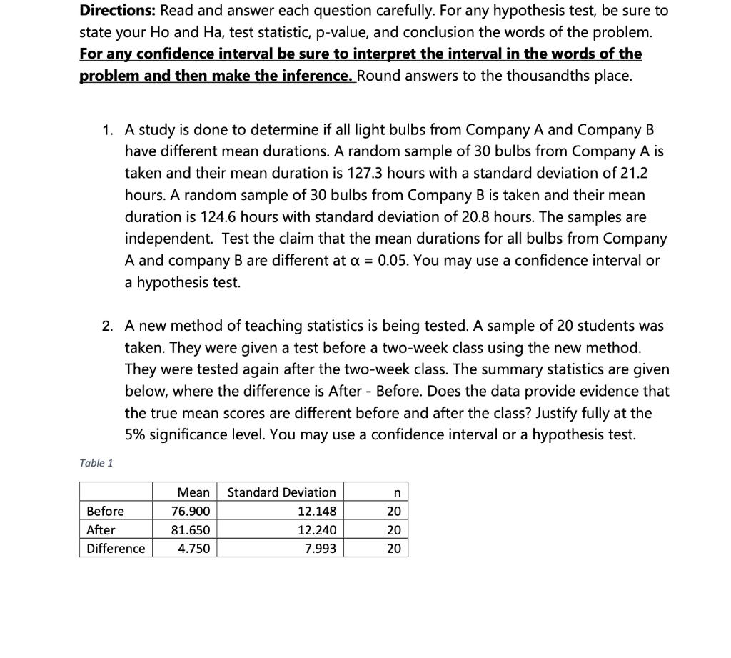 Solved Directions: Read and answer each question carefully. | Chegg.com