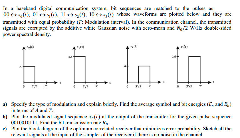 In a baseband digital communication system, bit | Chegg.com