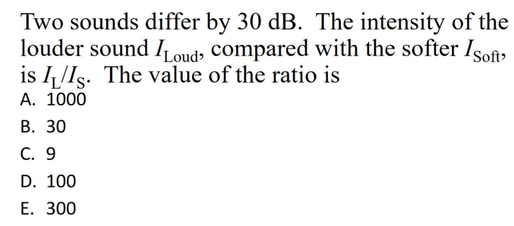 Solved Two sounds differ by 30 dB. The intensity of the | Chegg.com