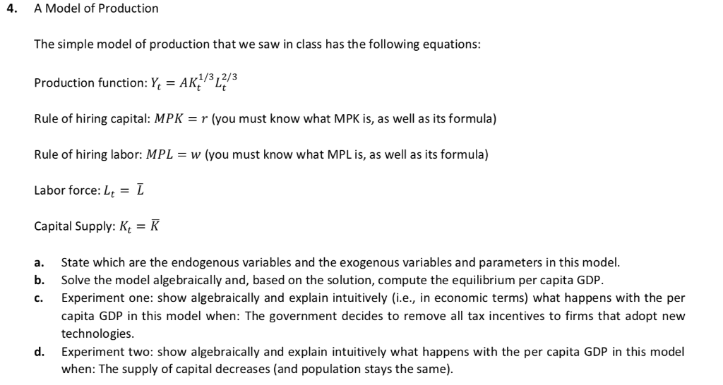 Solved 4. A Model of Production The simple model of | Chegg.com