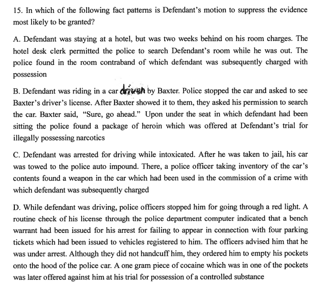 Solved 15. In which of the following fact patterns is | Chegg.com