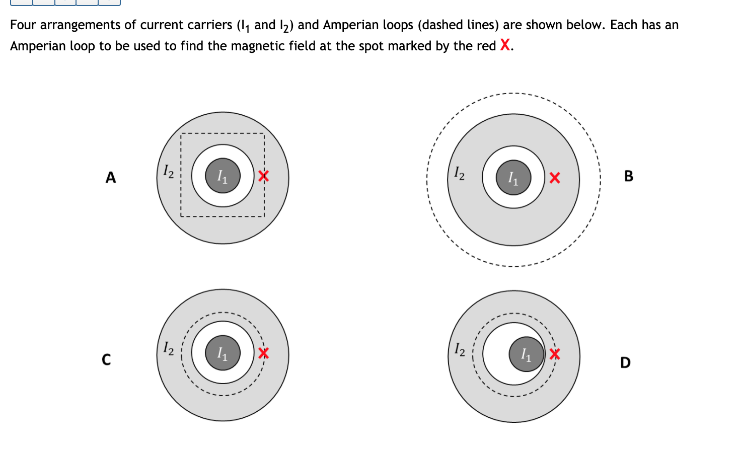 Solved Four arrangements of current carriers (11 and 12) and | Chegg.com