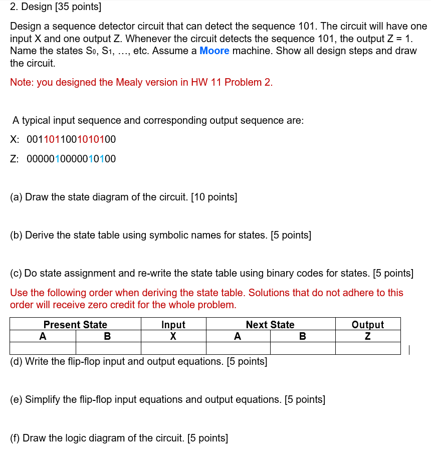 Solved 2. Design [35 points] Design a sequence detector | Chegg.com