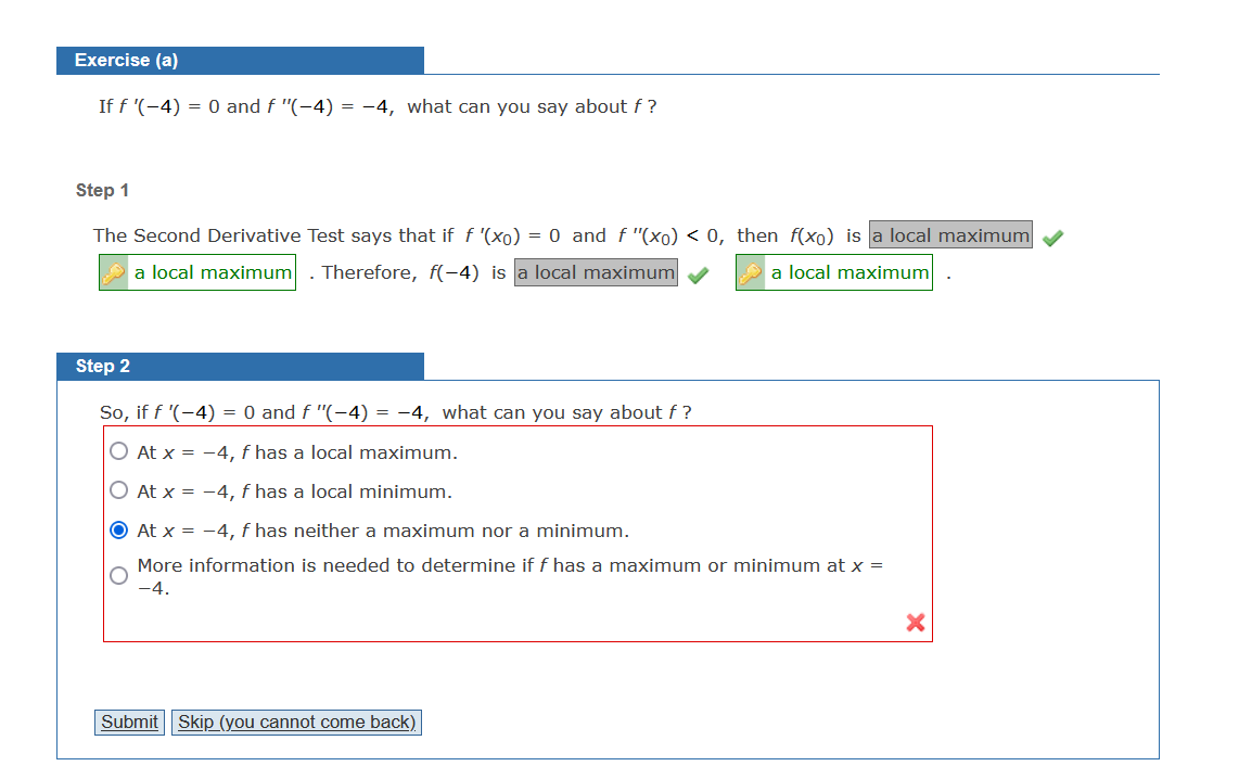 Solved Exercise (a) If f'(-4) = 0 and f "(-4) = -4, what can | Chegg.com
