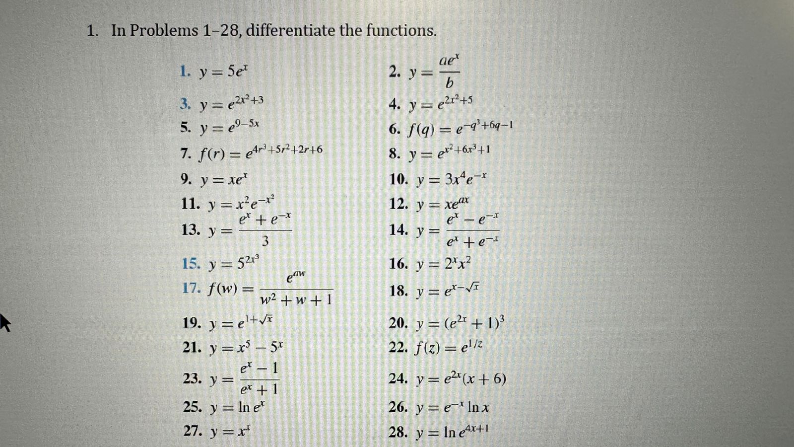 Solved 1. In Problems 1-28, differentiate the functions. 1. | Chegg.com